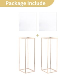 Nuptio Gold Vases for Centerpieces Wedding with Acrylic Panel - 2 Pcs 31.5 inch Tall Metal Flower Vase Flowers Stand - Elegant Bulk Weddings Decoration Table Geometric Centerpiece for Party Tables