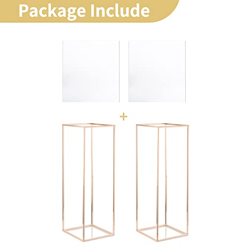 Nuptio Gold Vases for Centerpieces Wedding with Acrylic Panel - 2 Pcs 31.5 inch Tall Metal Flower Vase Flowers Stand - Elegant Bulk Weddings Decoration Table Geometric Centerpiece for Party Tables