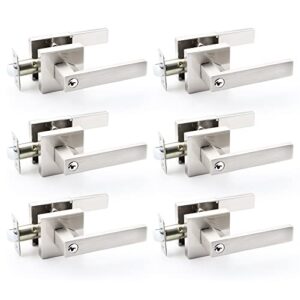 bonpoly 6 pack heavy duty entrance door lever door handle(for office/front door), entry door handle set, keyed alike/combo keys door handles, satin nickel lever door knobs with lock and key