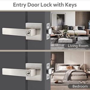 Bonpoly 6 Pack Heavy Duty Entrance Door Lever Door Handle(for Office/Front Door), Entry Door Handle Set, Keyed Alike/Combo Keys Door Handles, Satin Nickel Lever Door Knobs with Lock and Key