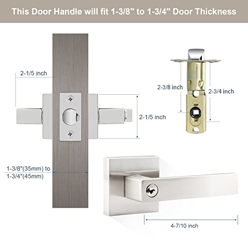 Bonpoly 6 Pack Heavy Duty Entrance Door Lever Door Handle(for Office/Front Door), Entry Door Handle Set, Keyed Alike/Combo Keys Door Handles, Satin Nickel Lever Door Knobs with Lock and Key