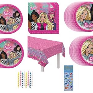 Barbie Dream Birthday Party Supplies Bundle Pack includes Dessert Plates, Lunch Plates, Napkins, Table Cover, Candles (Bundle for 16)