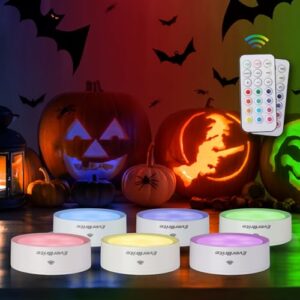 EverBrite Puck Lights with Remote, Wireless LED Puck Lights Battery Operated, 13 RGB Colors Changing Under Cabinet Lights, Dimmable Closet Lights with Timer, Battery Included (6-Pack)