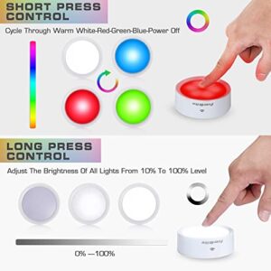 EverBrite Puck Lights with Remote, Wireless LED Puck Lights Battery Operated, 13 RGB Colors Changing Under Cabinet Lights, Dimmable Closet Lights with Timer, Battery Included (6-Pack)