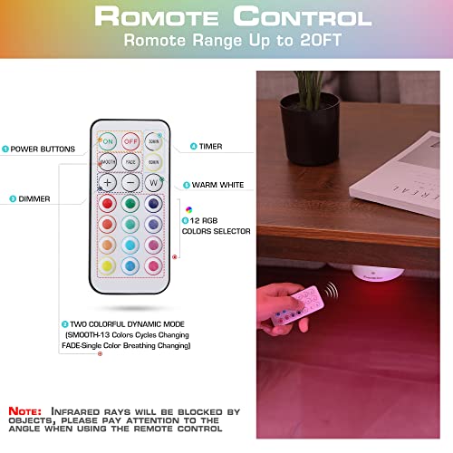 EverBrite Puck Lights with Remote, Wireless LED Puck Lights Battery Operated, 13 RGB Colors Changing Under Cabinet Lights, Dimmable Closet Lights with Timer, Battery Included (6-Pack)