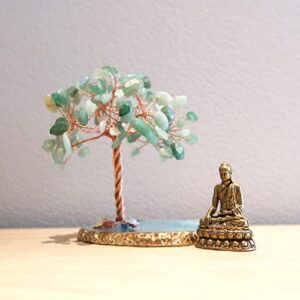 CRUCISRESIN Buddha Statue with Healing Crystal Tree, Tree of Life for Positive Energy. Home Decor Yoga Meditation. Green.(B)