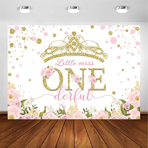 Avezano Gold Crown Princess 1st Birthday Backdrop Miss Onederful Photography Background Blush Pink and Gold Little Princess First Birthday Party Decoration (8x6ft)