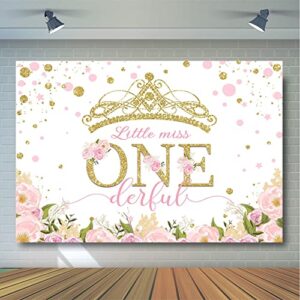 Avezano Gold Crown Princess 1st Birthday Backdrop Miss Onederful Photography Background Blush Pink and Gold Little Princess First Birthday Party Decoration (8x6ft)