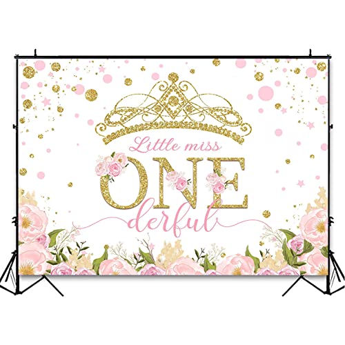 Avezano Gold Crown Princess 1st Birthday Backdrop Miss Onederful Photography Background Blush Pink and Gold Little Princess First Birthday Party Decoration (8x6ft)