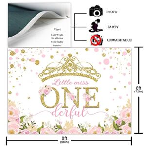 Avezano Gold Crown Princess 1st Birthday Backdrop Miss Onederful Photography Background Blush Pink and Gold Little Princess First Birthday Party Decoration (8x6ft)