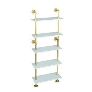 heoniture 5 shelf modern gold bookshelf, wall mount white bookcase, ladder shelf with metal frame, display shelf shelves for living room/home/office