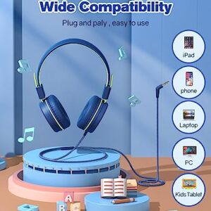 KLYLOP Kids Headphones with Microphone - 91dB Safe Volume Limited, Stereo Sounds, Wired On-Ear Headsets for Kids Teens with Sharing Splitter, Tangle-Free Foldable Headset for School/Tablet/Travel