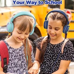 KLYLOP Kids Headphones with Microphone - 91dB Safe Volume Limited, Stereo Sounds, Wired On-Ear Headsets for Kids Teens with Sharing Splitter, Tangle-Free Foldable Headset for School/Tablet/Travel