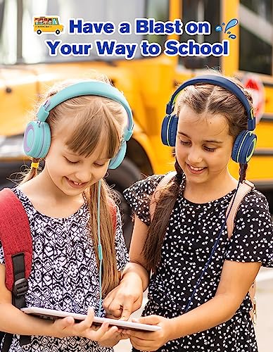 KLYLOP Kids Headphones with Microphone - 91dB Safe Volume Limited, Stereo Sounds, Wired On-Ear Headsets for Kids Teens with Sharing Splitter, Tangle-Free Foldable Headset for School/Tablet/Travel