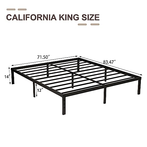 Nightell 14 Inches California King Platform Bed Frame, 2500 lbs Heavy Duty Steel Slat Support, Noise Free No Box Spring Needed, Easy Assembly Black