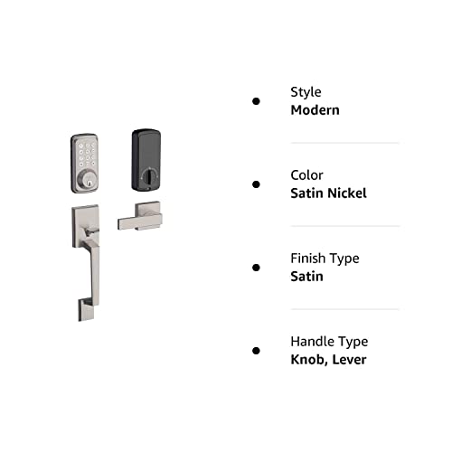 Zomoss Keyless Entry Door Lock Handle Set, Front Door Electronic Keypad Deadbolt Knob Lever Set, Auto Lock, 20 User Codes, 1 Touch Locking, Satin Nickel