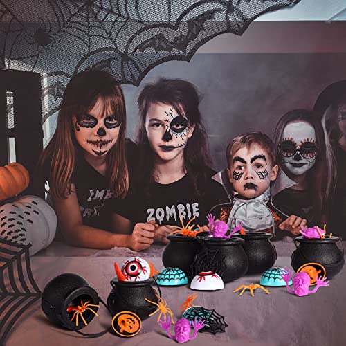 320 Pieces Halloween Game Toy Gifts 40 Pack Prefilled Cauldrons with Halloween Toy Eyeballs with Spider Rings Pumpkin Spinner Tops Halloween Toy Eyeballs Sticky Hands for Halloween Party Favors