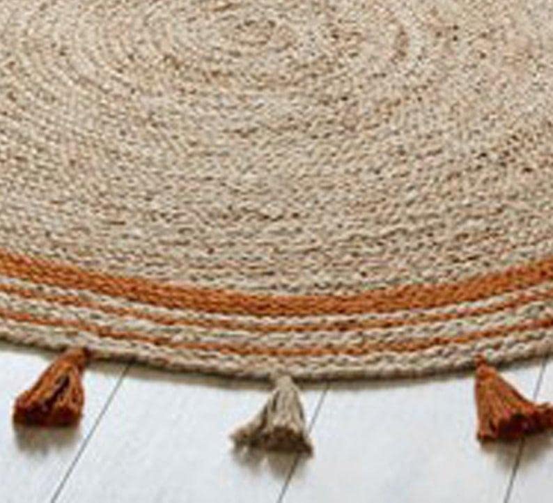 3x3 4x4 5x5 6x6 7x7 8x8 ft. Jute Braided Round Rug Natural Fiber Rug Handmade Rug Round Turkish Rug Hemp Rug Large Area Rug Office Sisal Jute Rug by Rugs Hut (8x8 feet Round Rug, Orange)