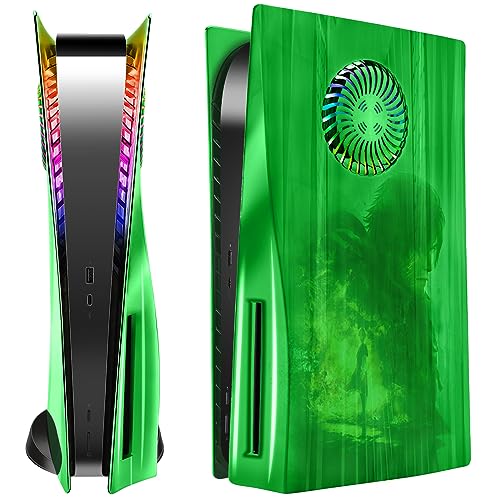 SIKEMAY PS5 Accessories Playstation 5 Plates with RGB LED Light Strip, Console Cover Face Plates Side Shell with Cooling Vents, PS5 Lights 8 Color 400+Effects Kit, Custom Dust Skin - Plating Green