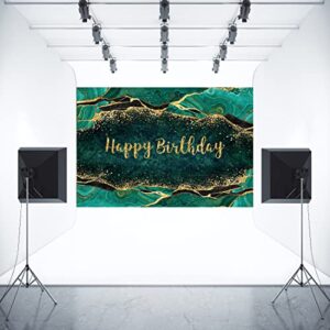 Aperturee 7x5ft Green Marble Happy Birthday Backdrop Glitter Gold Dots Girls Women Sweet 16 Luxury Abstract Photography Background Banner Supplies Photo Booth Studio Props Party Decoration Multicolor