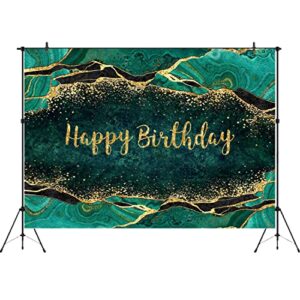 Aperturee 7x5ft Green Marble Happy Birthday Backdrop Glitter Gold Dots Girls Women Sweet 16 Luxury Abstract Photography Background Banner Supplies Photo Booth Studio Props Party Decoration Multicolor