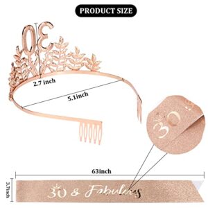 30th Birthday Sash and Tiara for Women, CIEHER 30th Birthday Decorations for Women Rose Gold 30th Birthday Sash Birthday Crown 30 & Fabulous Sash for Women 30th Birthday Gifts for Her Happy 30 Birthday Party Supplies