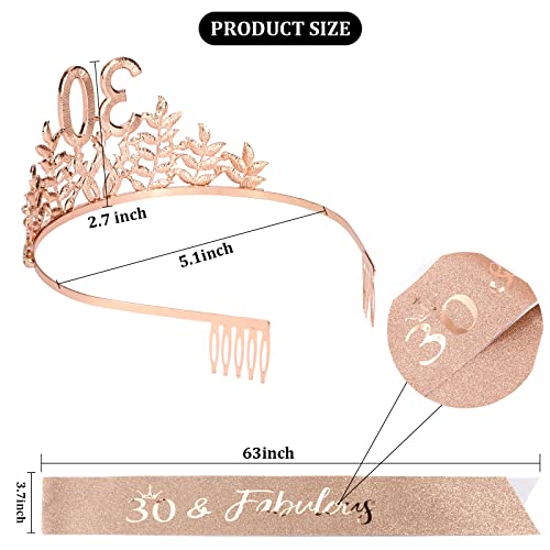 30th Birthday Sash and Tiara for Women, CIEHER 30th Birthday Decorations for Women Rose Gold 30th Birthday Sash Birthday Crown 30 & Fabulous Sash for Women 30th Birthday Gifts for Her Happy 30 Birthday Party Supplies