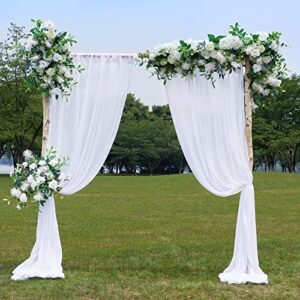 nicetown white tulle chiffon sheer curtains drapes,wedding decorations for reception photo studio backdrop party stage decorative for weddings arch birthday party, 4.5ftx10ft, 2 pieces