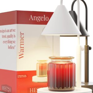 Hestia Angelo Candle Warmer, Adjustable Lamp for Yankee Candle Large Jar and 3 Wick Candles, Top Overhead Shade Warmers, 110-120V, Electric Auto Shut Melter Candle Warming Lamps (White, Timer)