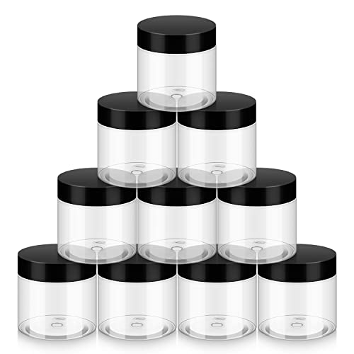 BonyTek Household 2oz Plastic Jars with Lids, 10 Pack BPA Free, Reusable, Refillable Transparent Cosmetic Containers for Bath Salts, Cosmetics, Powders, Beauty Product and Small Accessories