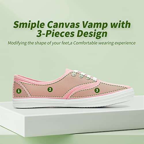 Womens White Canvas Sneakers Low Top Lace-up Canvas Shoes Lightweight Casual Tennis Shoes(Pink.US7)