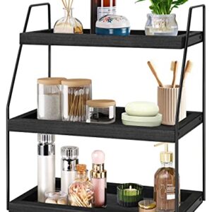 3-Tier Bathroom Counter Organizer, Wood Bathroom Countertop Vanity Organizer Bathroom Trays for Counter, Perfume Skincare Organizer Makeup Cosmetic Holder Standing Storage Shelf, Kitchen Spice Rack