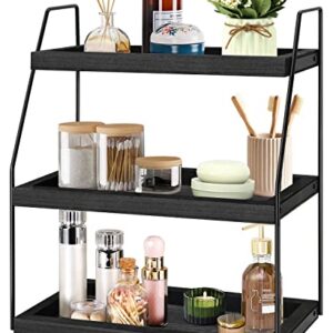 3-Tier Bathroom Counter Organizer, Wood Bathroom Countertop Vanity Organizer Bathroom Trays for Counter, Perfume Skincare Organizer Makeup Cosmetic Holder Standing Storage Shelf, Kitchen Spice Rack