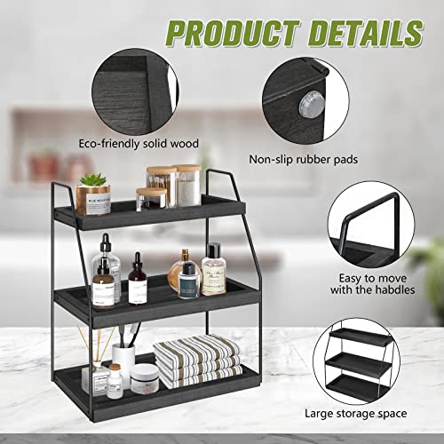 3-Tier Bathroom Counter Organizer, Wood Bathroom Countertop Vanity Organizer Bathroom Trays for Counter, Perfume Skincare Organizer Makeup Cosmetic Holder Standing Storage Shelf, Kitchen Spice Rack