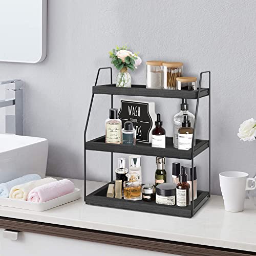 3-Tier Bathroom Counter Organizer, Wood Bathroom Countertop Vanity Organizer Bathroom Trays for Counter, Perfume Skincare Organizer Makeup Cosmetic Holder Standing Storage Shelf, Kitchen Spice Rack