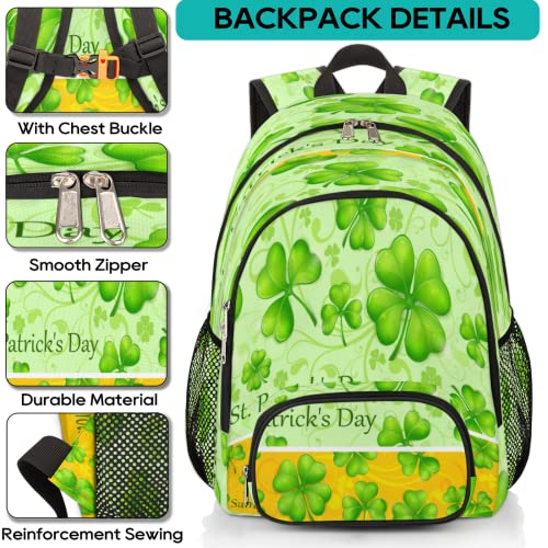 St. Patrick's Day Shamrocks Bookbag School Backpack Teens Girls Boys Schoolbag Shoulder Computer Hiking Gym Travel Casual Travel Daypack