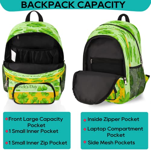 St. Patrick's Day Shamrocks Bookbag School Backpack Teens Girls Boys Schoolbag Shoulder Computer Hiking Gym Travel Casual Travel Daypack