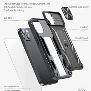 SOiOS for iPhone 13 Mini & 12 Mini Rugged Case: with Kickstand & Slide 13mini 12mini Protective Cell Phone Cover Military Grade Drop Protection Durable Tough Hard | Shockproof Textured Bumper- Black