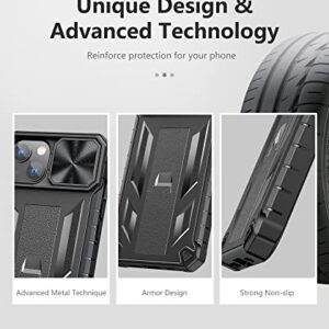 SOiOS for iPhone 13 Mini & 12 Mini Rugged Case: with Kickstand & Slide 13mini 12mini Protective Cell Phone Cover Military Grade Drop Protection Durable Tough Hard | Shockproof Textured Bumper- Black