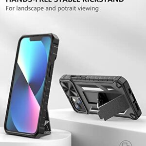 SOiOS for iPhone 13 Mini & 12 Mini Rugged Case: with Kickstand & Slide 13mini 12mini Protective Cell Phone Cover Military Grade Drop Protection Durable Tough Hard | Shockproof Textured Bumper- Black