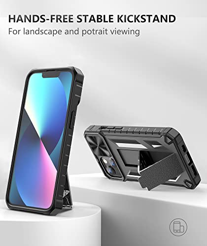 SOiOS for iPhone 13 Mini & 12 Mini Rugged Case: with Kickstand & Slide 13mini 12mini Protective Cell Phone Cover Military Grade Drop Protection Durable Tough Hard | Shockproof Textured Bumper- Black