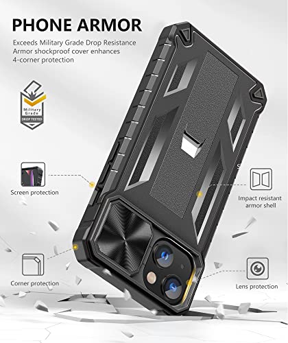 SOiOS for iPhone 13 Mini & 12 Mini Rugged Case: with Kickstand & Slide 13mini 12mini Protective Cell Phone Cover Military Grade Drop Protection Durable Tough Hard | Shockproof Textured Bumper- Black