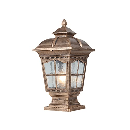 JSBDPHW European Style E27 Pillar Lamp Creative Aluminum Post Light Glass Lampshade Outdoor Waterproof Column Light Villa Garden Gate Base Lamp Lawn Landscape Lamp