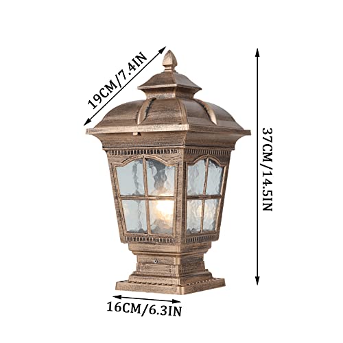 JSBDPHW European Style E27 Pillar Lamp Creative Aluminum Post Light Glass Lampshade Outdoor Waterproof Column Light Villa Garden Gate Base Lamp Lawn Landscape Lamp