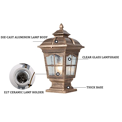 JSBDPHW European Style E27 Pillar Lamp Creative Aluminum Post Light Glass Lampshade Outdoor Waterproof Column Light Villa Garden Gate Base Lamp Lawn Landscape Lamp