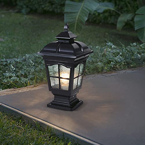 JSBDPHW European Style E27 Pillar Lamp Creative Aluminum Post Light Glass Lampshade Outdoor Waterproof Column Light Villa Garden Gate Base Lamp Lawn Landscape Lamp