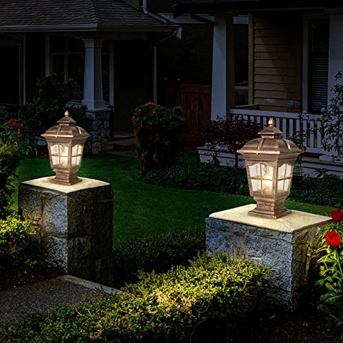 JSBDPHW European Style E27 Pillar Lamp Creative Aluminum Post Light Glass Lampshade Outdoor Waterproof Column Light Villa Garden Gate Base Lamp Lawn Landscape Lamp