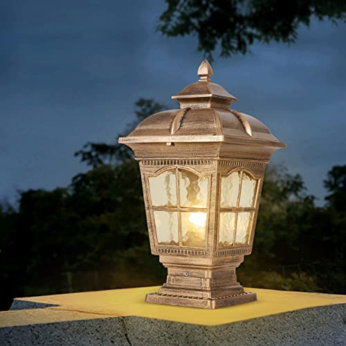 JSBDPHW European Style E27 Pillar Lamp Creative Aluminum Post Light Glass Lampshade Outdoor Waterproof Column Light Villa Garden Gate Base Lamp Lawn Landscape Lamp