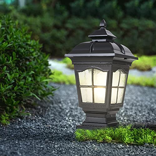 JSBDPHW European Style E27 Pillar Lamp Creative Aluminum Post Light Glass Lampshade Outdoor Waterproof Column Light Villa Garden Gate Base Lamp Lawn Landscape Lamp