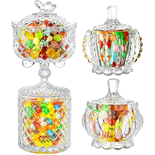 INFTYLE Glass Candy Dish with Lid Set of 4 Crystal Glass Candy Jar Jewelry Box Dappen Dish Cookie Jar for decorative storage gift idea